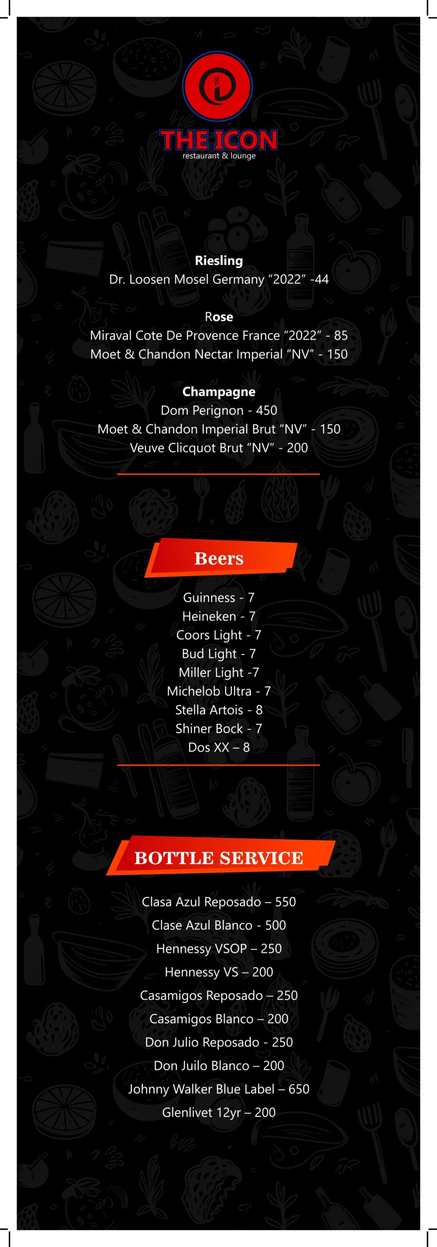 Drink Menu – The Icon Restaurant