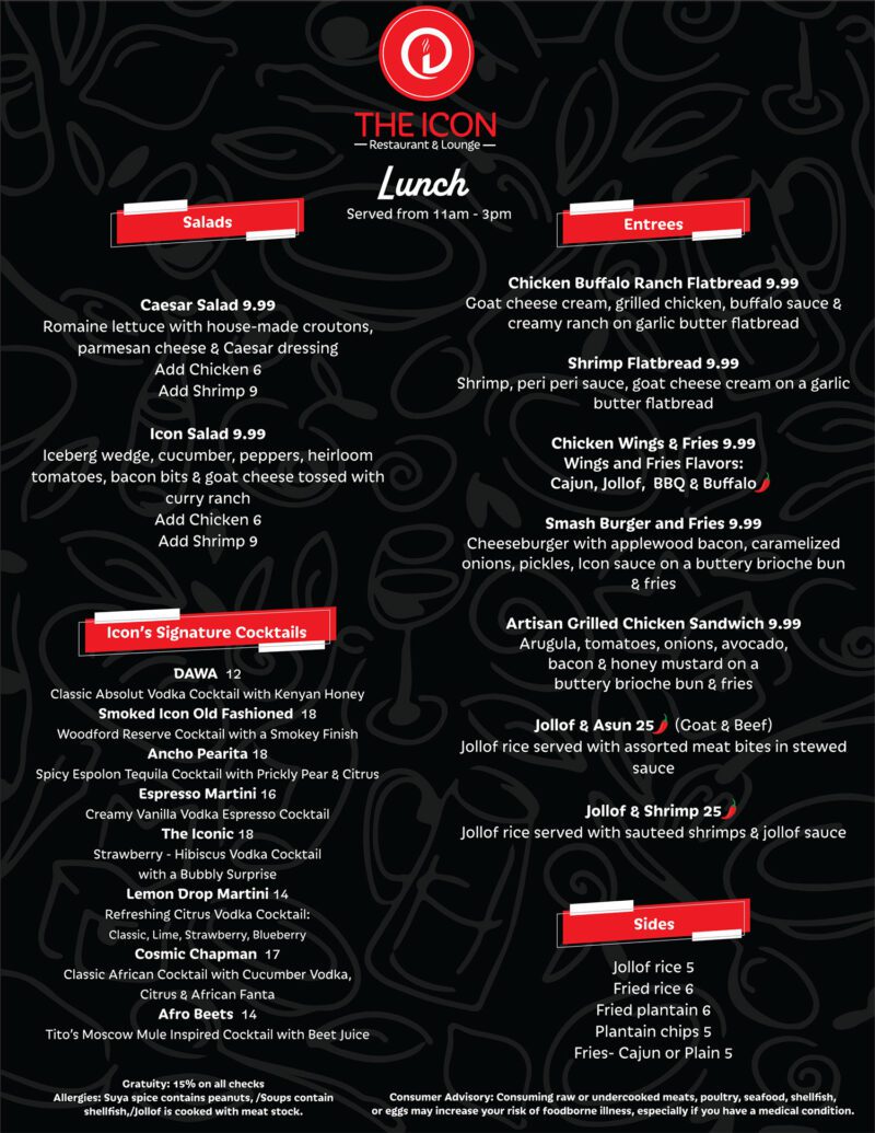 The Icon Restaurant Menu – The Icon Restaurant